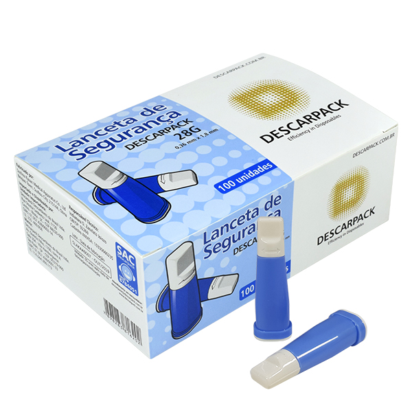 LANCETA DE SEGURANA A AUTOMATICA 28G C/100 - DESCARPACK